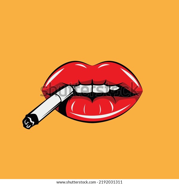 Illustration Lips Smoking Cigarettes Vector Illustration: เวกเตอร์สต็อก ...