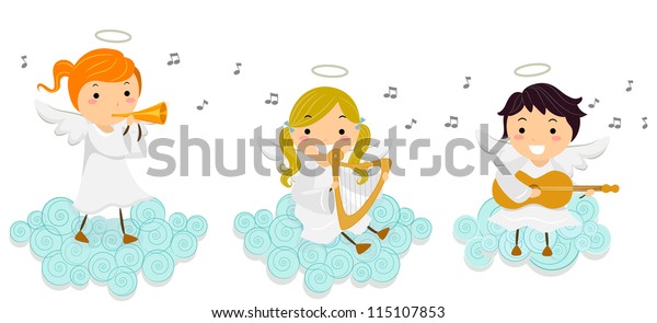 Illustration Little Angels Singing While Playing Stock Vector (Royalty ...