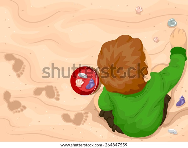 Illustration Little Boy Picking Seashells By Stock Vector (Royalty Free ...