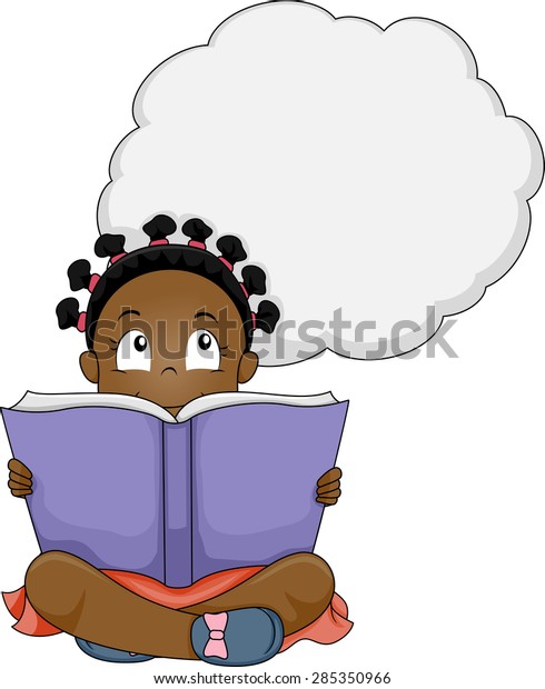 Illustration Little Girl Thinking While Reading: stockvector ...