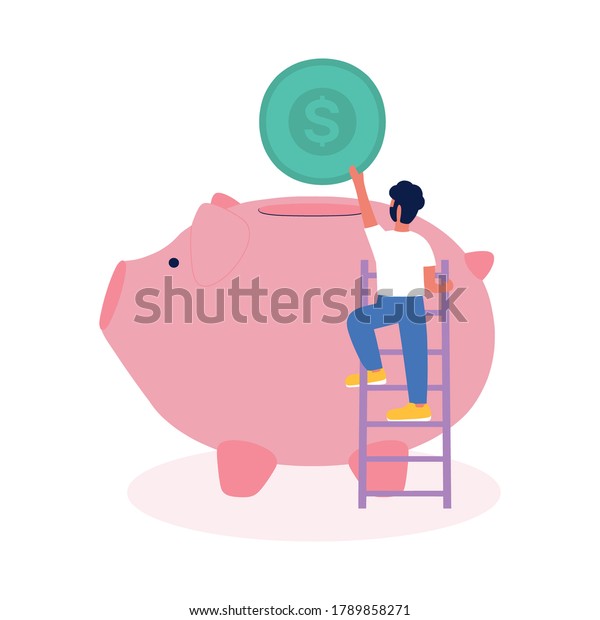 Illustration Little Man Throwing Coin Big Stock Vector (Royalty Free ...