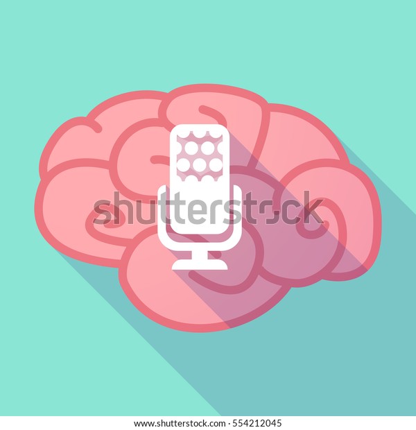 Illustration Long Shadow Brain Microphone Sign Stock Vector (Royalty ...