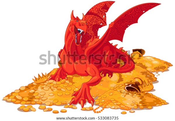 Illustration Magic Dragon On Pile Gold Stock Vector (Royalty Free ...