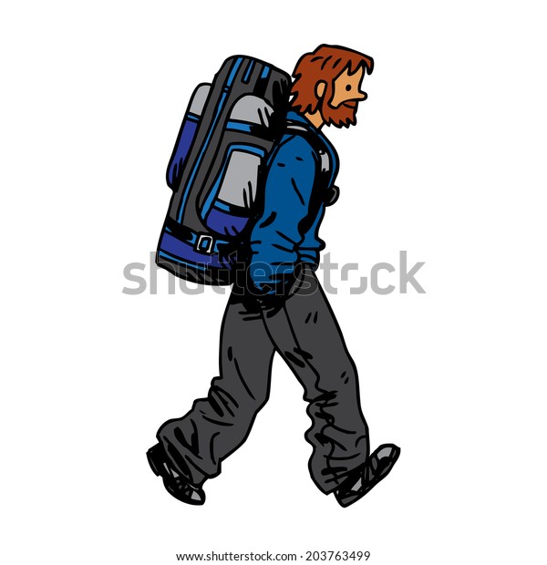 Illustration Man Carry Big Backpack Stock Vector (Royalty Free) 203763499