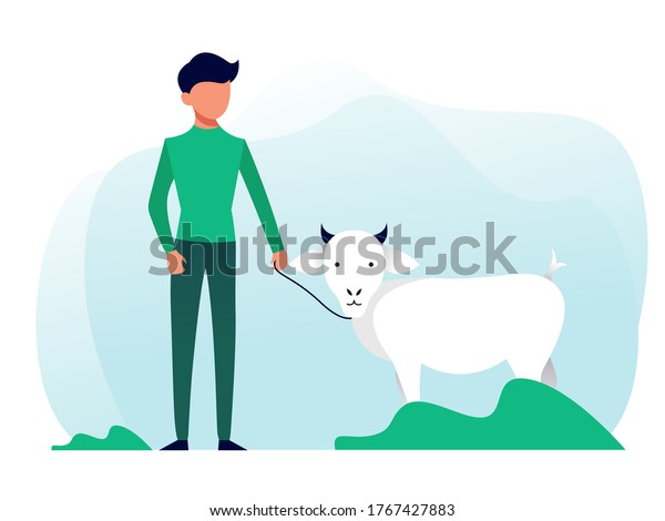 Illustration Man Carrying Goat Be Slaughtered Stock Vector (Royalty ...