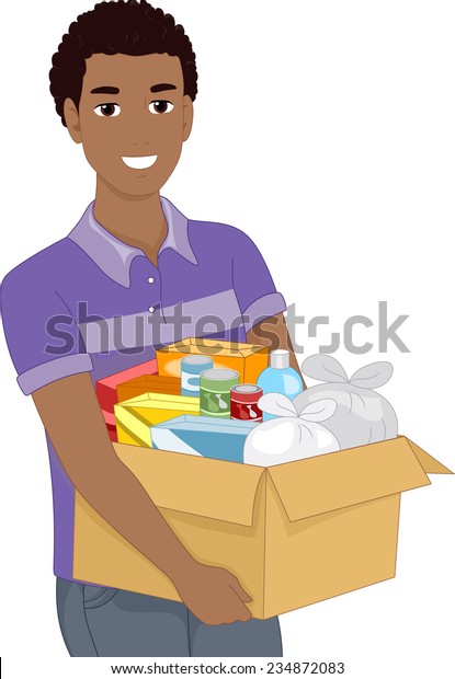 Illustration Man Carrying Heavy Box Filled Stock Vector (Royalty Free ...