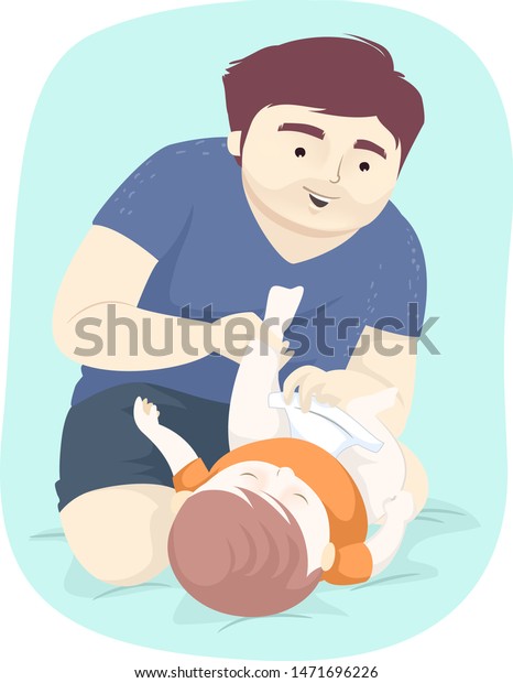 Illustration Man Changing Diaper His Kid Stock Vector (Royalty Free ...