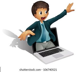 Illustration Man Coming Out Computer Stock Vector (Royalty Free ...