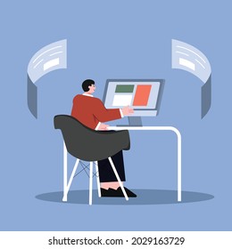 Illustration Man Front Computer Working Stock Vector (Royalty Free ...