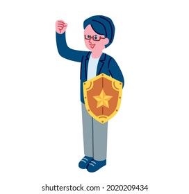 Illustration Man Holding Shield Stock Vector (Royalty Free) 2020209434 ...