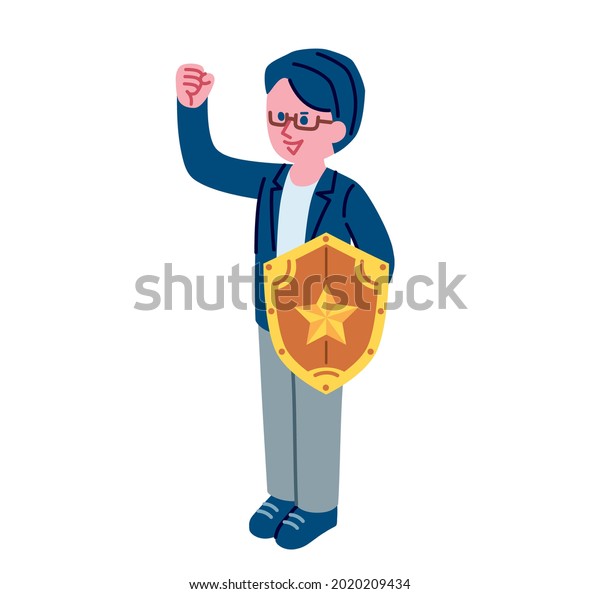 Illustration Man Holding Shield Stock Vector (Royalty Free) 2020209434 ...