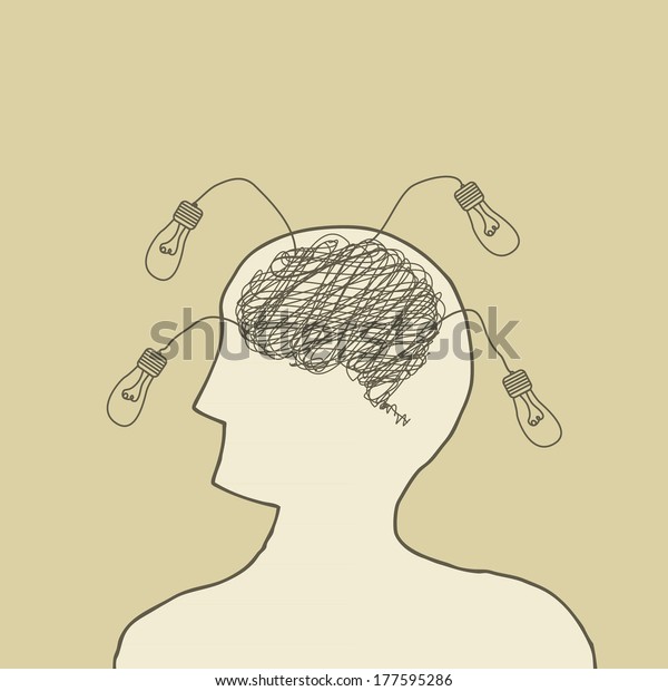Illustration Man Messy Brain Broken Lightbulb Stock Vector (Royalty ...
