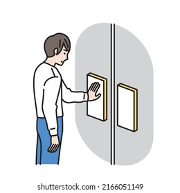 Illustration Man Opening Door Stock Vector (Royalty Free) 2166051149 ...