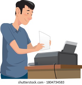 Illustration Man Printing Some Documents Vector Stock Vector (Royalty ...