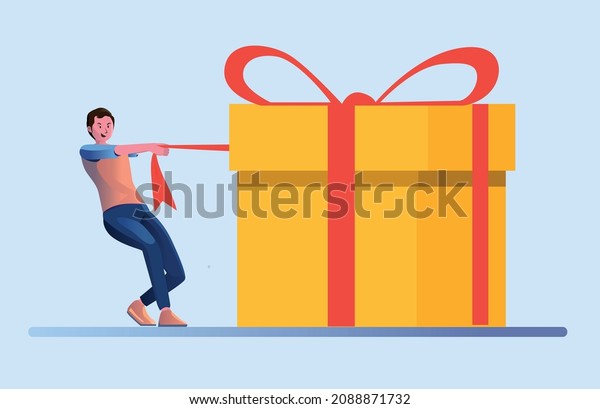 Illustration Man Pulling Big Yellow Box Stock Vector (Royalty Free ...