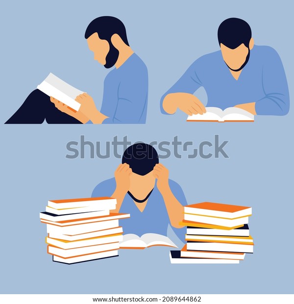 Illustration Man Reading Book Set Stock Vector (Royalty Free ...
