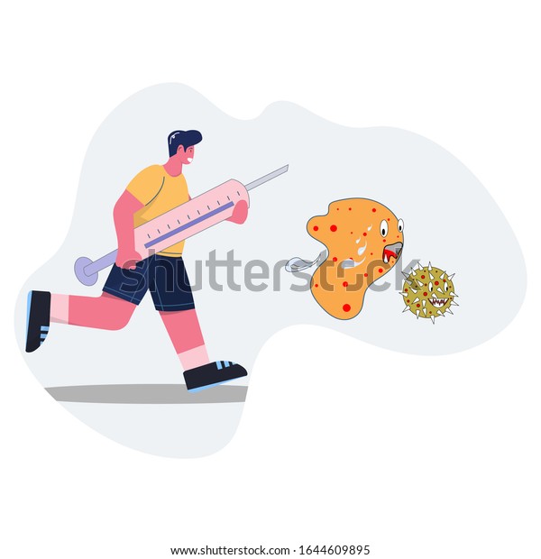 Illustration Man Running Carrying Large Syringe Stock Vector (Royalty ...
