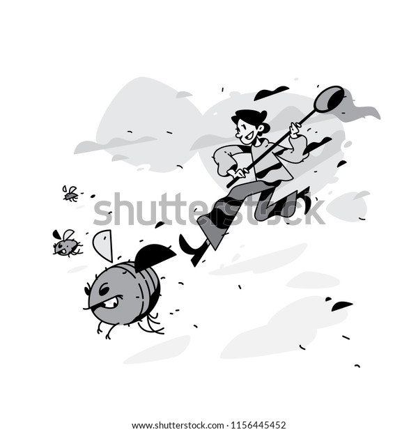 Illustration Man Running Flies Beetles Vector: vector de stock (libre ...