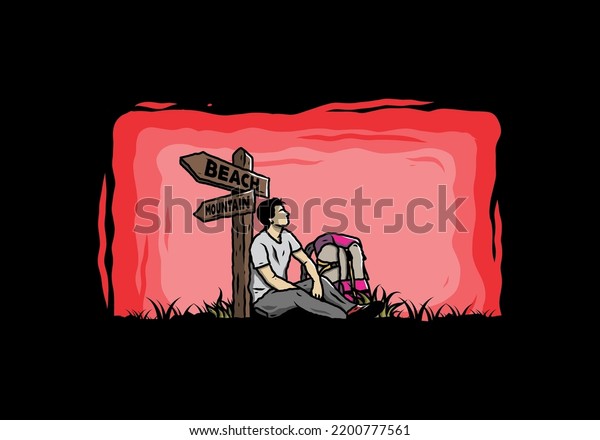 Illustration Man Sit On Ground Beside Stock Vector (Royalty Free ...