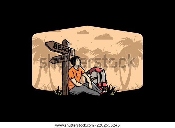 Illustration Man Sit On Ground Beside Stock Vector (Royalty Free ...