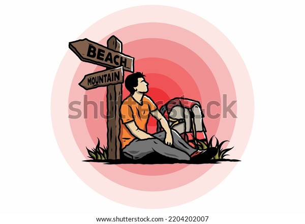 Illustration Man Sit On Ground Beside Stock Vector (Royalty Free ...