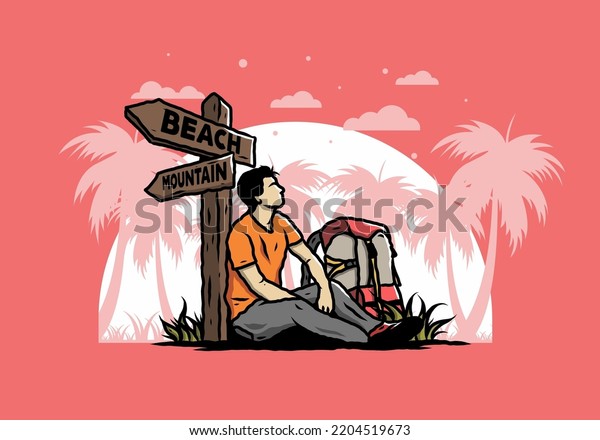 Illustration Man Sit On Ground Beside Stock Vector (Royalty Free ...