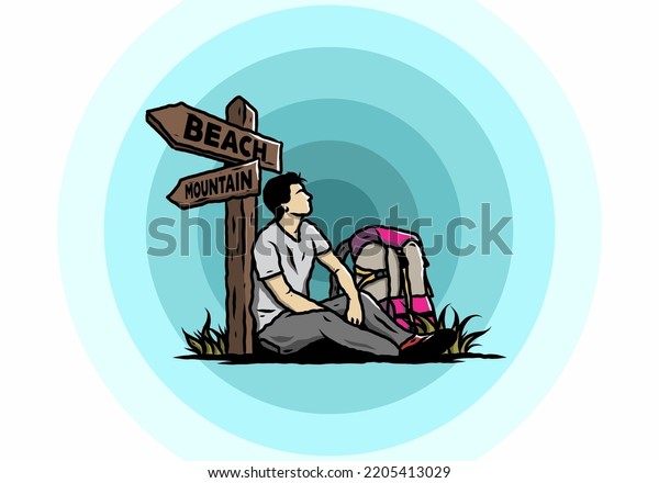 Illustration Man Sit On Ground Beside Stock Vector (Royalty Free ...