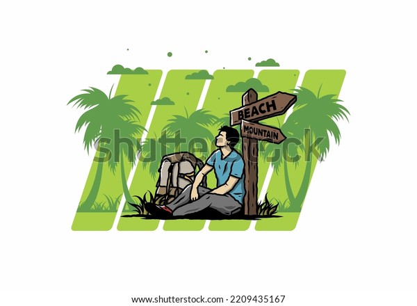 Illustration Man Sit On Ground Beside Stock Vector (Royalty Free ...