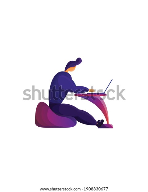 Illustration Man Sitting Playing Laptop Stock Vector (Royalty Free ...