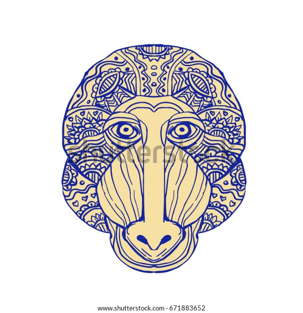 Illustration Mandrill Head Front View Done Stock Vector (Royalty Free ...