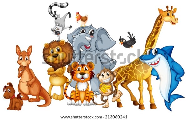 Illustration Many Animals Standing Stock Vector (Royalty Free) 213060241