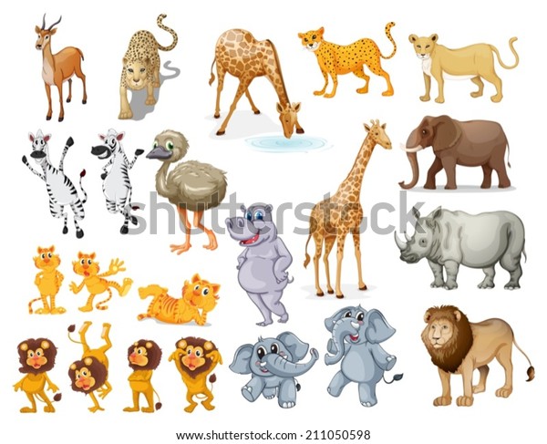 Illustration Many Wild Animals Stock Vector (Royalty Free) 211050598 ...