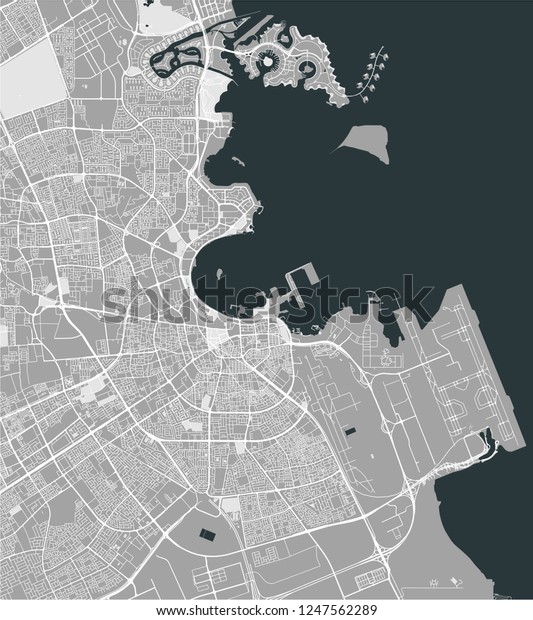 Illustration Map City Doha Qatar Stock Vector (Royalty Free) 1247562289 ...