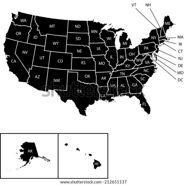 Illustration Map Usa Name Each States Stock Vector (Royalty Free) 212651137