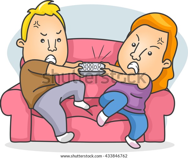 Illustration Married Couple Fighting Over Remote Stock Vector (Royalty ...