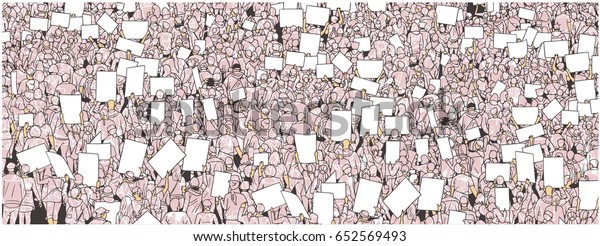 Illustration Massive Crowd Protest Blank Signs Stock Vector (Royalty ...
