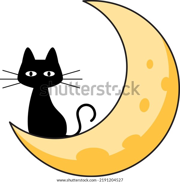 Illustration Material Black Cat Crescent Moon Stock Vector (Royalty ...