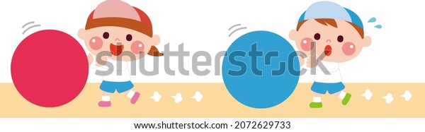 Illustration Material Child Rolling Big Ball Stock Vector (Royalty Free ...
