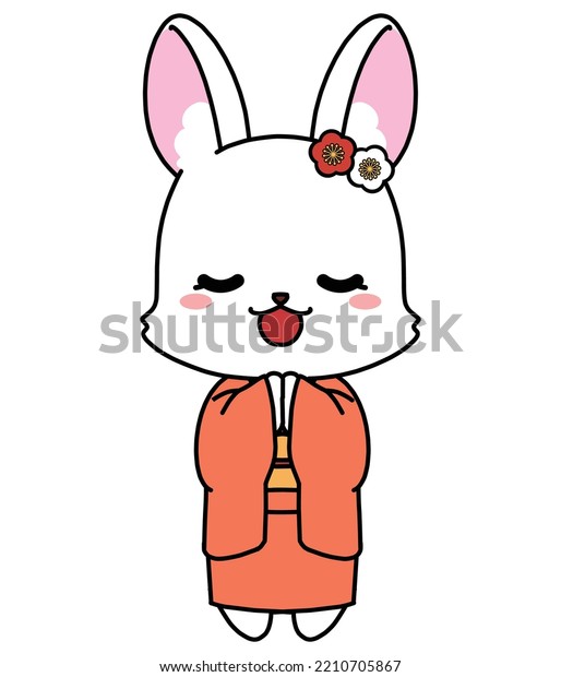 Illustration Material Rabbit Kimono Praying Stock Vector (Royalty Free ...