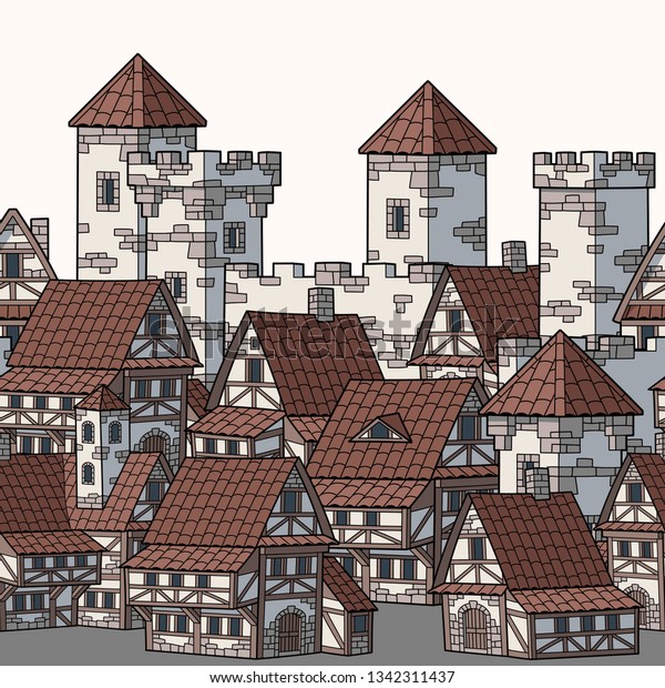 Illustration Medieval City Seamless Vector Pattern Stock Vector ...