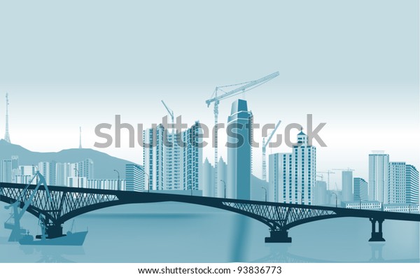 Illustration Modern City Bridge Stock Vector (Royalty Free) 93836773 ...