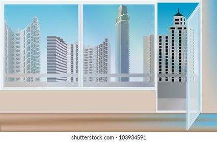 Illustration Modern City Window Stock Vector (Royalty Free) 103934591 ...