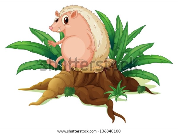 Illustration Molehog Sitting On Stump Leaves: เวกเตอร์สต็อก (ปลอดค่า ...