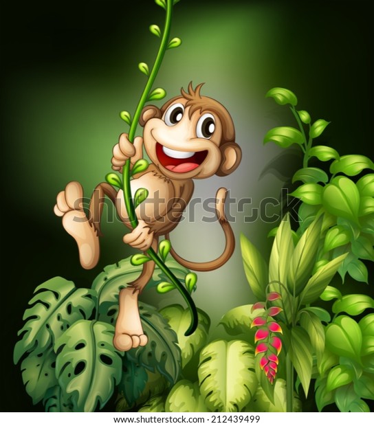 Illustration Monkey Hanging On Vine Stock Vector (Royalty Free) 212439499