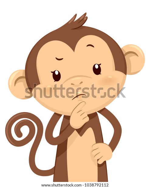 Illustration Monkey Mascot Looking Left Thinking Stock Vector (Royalty ...