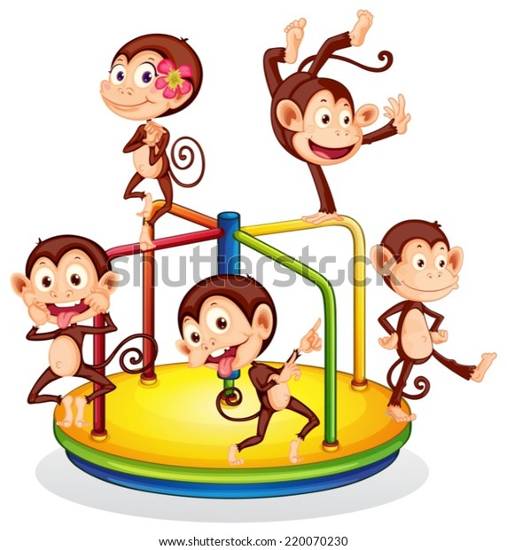 Illustration Monkeys Playing Roundabout Stock Vector (Royalty Free ...