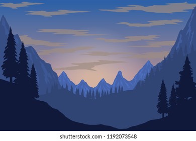 Illustration Mountain Landscape Flat Style Design Stock Vector (Royalty ...