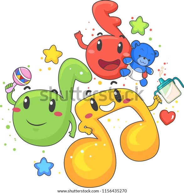 Illustration Musical Notes Mascots Holding Drinking Stock Vector ...