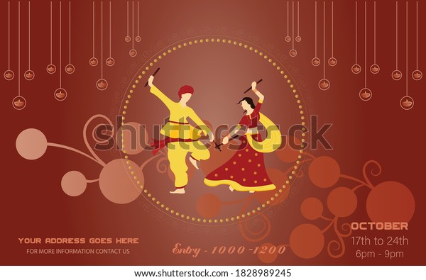 Illustration Navratri Graba Mahotsav Poster Design Stok Vektör ...