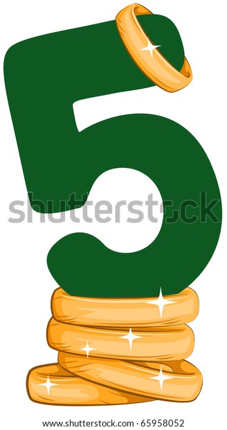 Illustration of a Number Five Sitting on Golden Rings